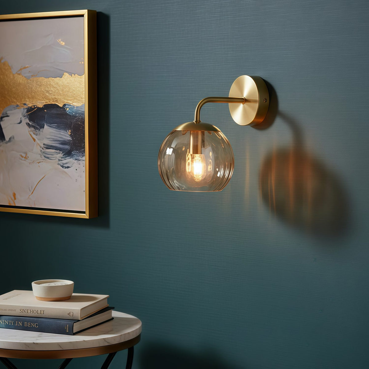 Tracian Brass Textured Glass Wall Lamp – Modern Classic Wall Sconce fo ...